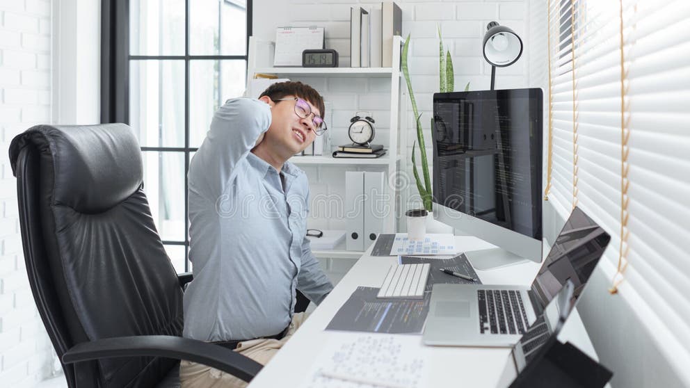 Software Development Concept, Male Programmer Suffering Neck Pain after ...