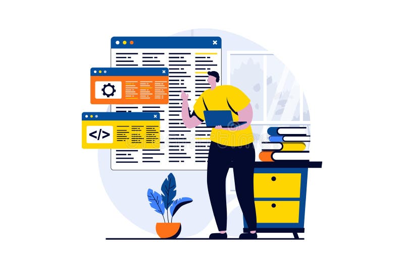 Software Development Concept with People Scene in Flat Cartoon Design ... Software Development Concept with People Scene in Flat Cartoon Design ...
