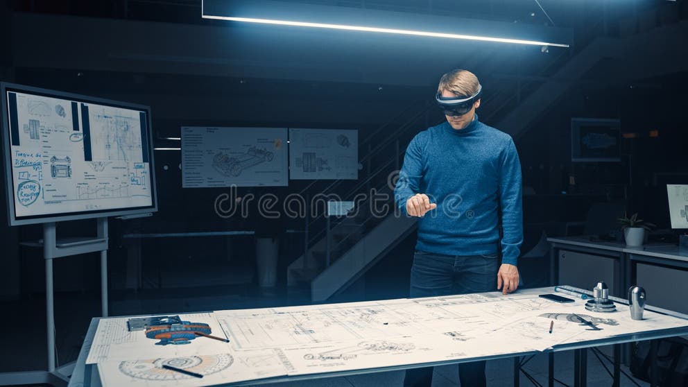 Software Development Engineer Wearing Virtual Reality Headset Gestures ...