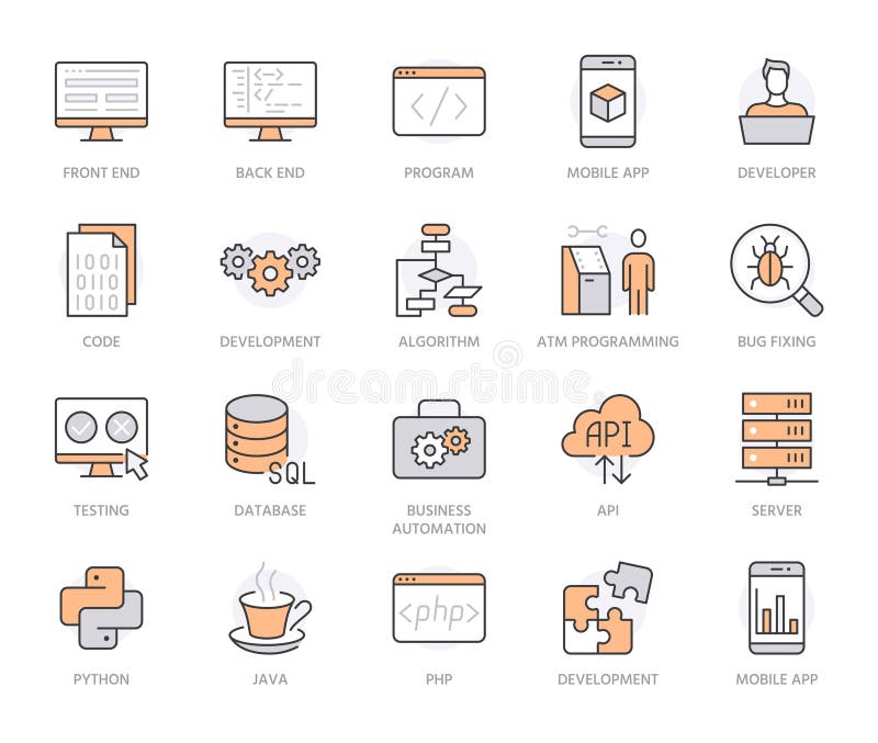 Software Development Flat Line Icons Set. Programming Language ... Software Development Flat Line Icons Set. Programming Language ...