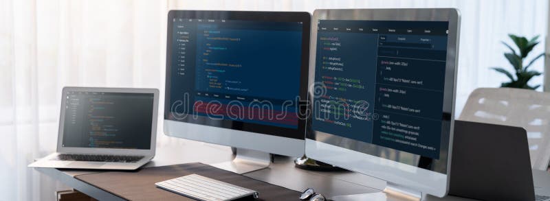 Software Development Interface Display Coding Script on Monitor ...