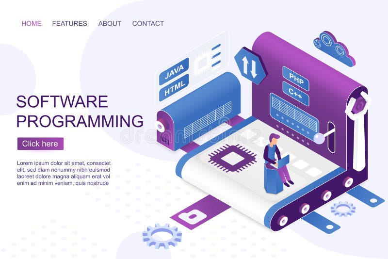 Software Development Isometric Landing Page Vector Template Stock ... Software Development Isometric Landing Page Vector Template Stock ...