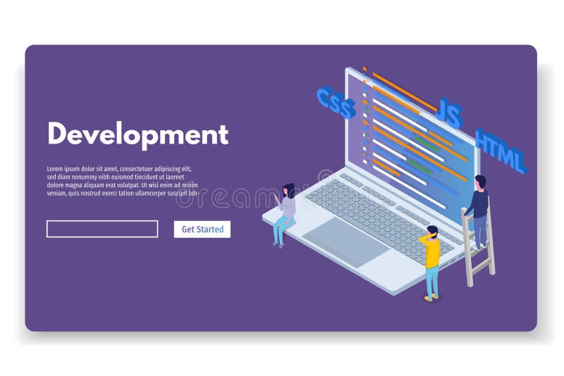 Software Development Isometric Programmer At Work Big Data Processing
