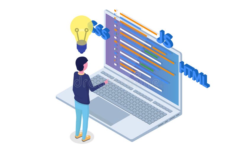Software Development Isometric, Programmer at Work. Big Data Processing Stock Vector ...