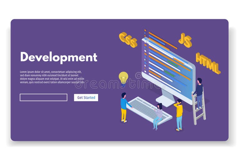 Software Development Isometric, Programmer at Work. Big Data Processing Editorial Stock Photo ...