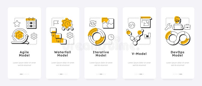Software Development Life Cycle Models Mobile App Onboarding Screens ...