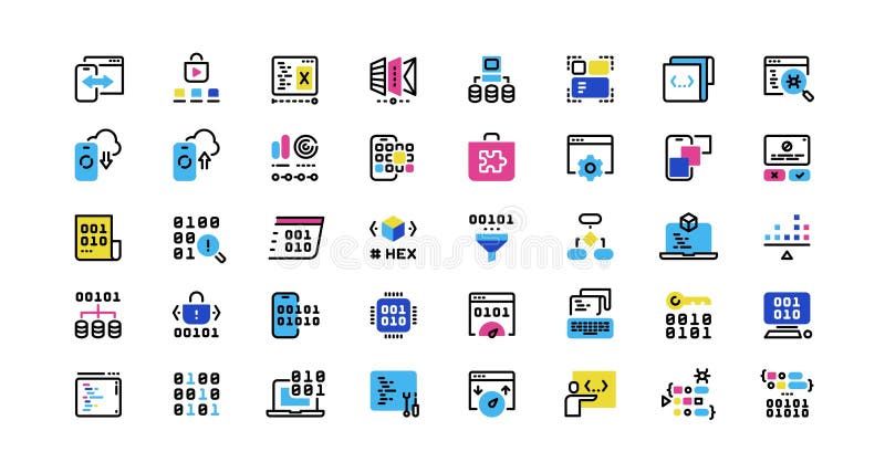 App Development Line Icons Software Coding Front And Backend