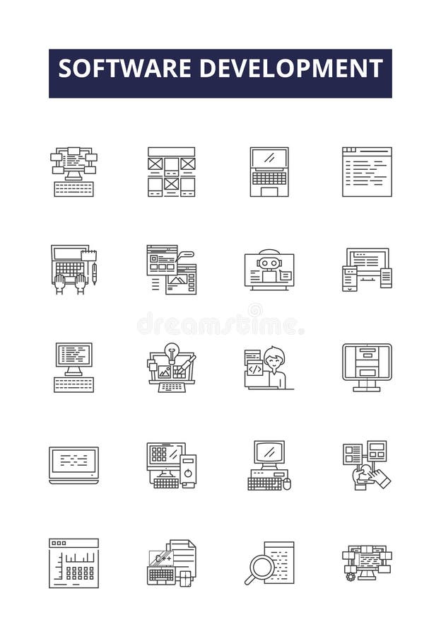 Software Development Line Vector Icons And Signs Software Coding