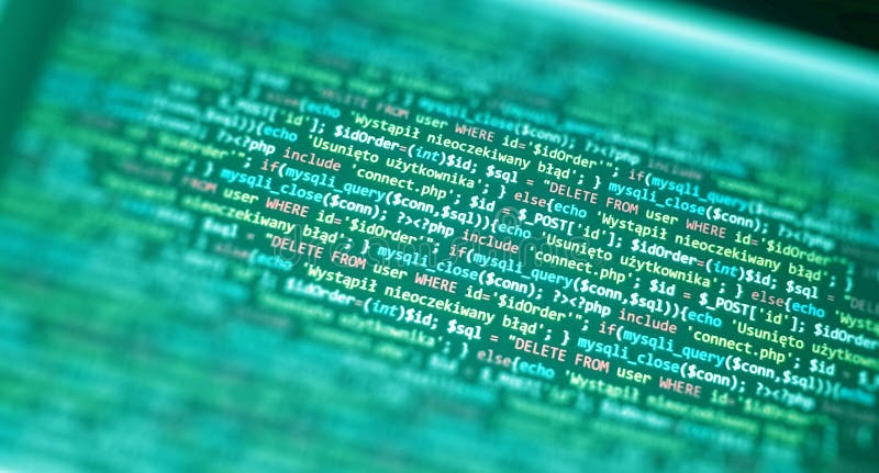 Developer Display with Source Code. Screen Close Up. Software Development Creating Projects ...