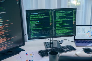 Software Development Office Workstation Setup with Multiple Monitors ...
