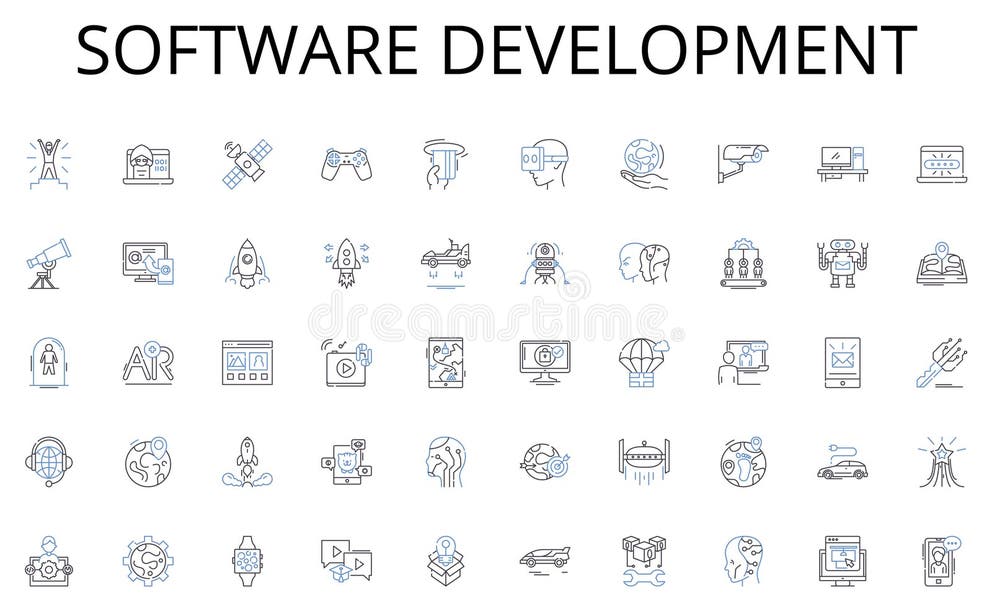 Software Development Line Icons Collection. Planning, Execution, Coordination, Delegation ...