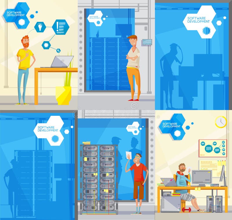 Software Development Posters Set Stock Vector - Illustration of coding ...