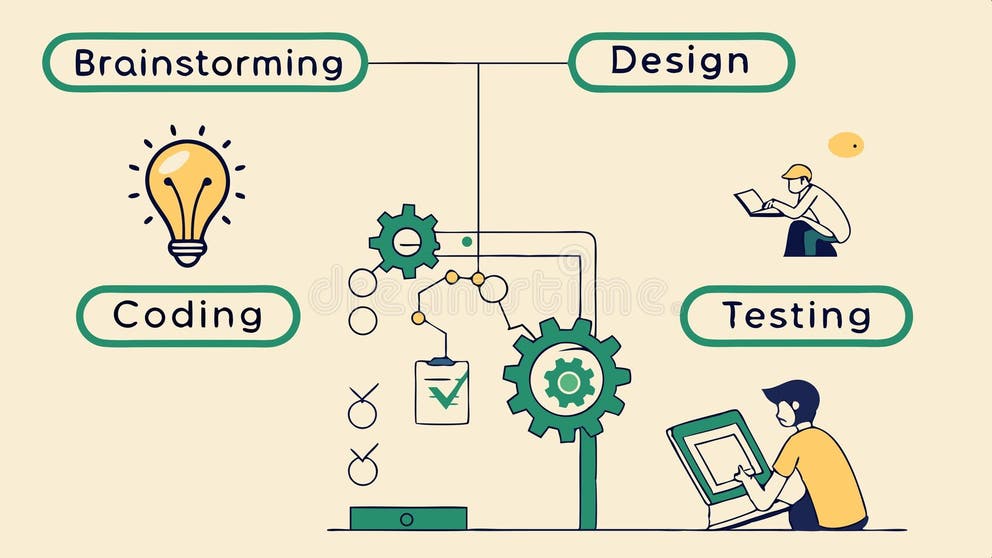 Software Development Process Diagram, Coding and Project Management Vector Design Generative AI ...