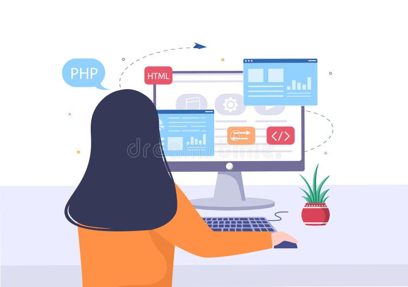 Software Development And Programming Code On Computer Vector Illustration For Technology