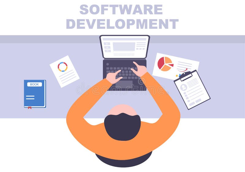 Software Development And Programming Code On Computer Vector
