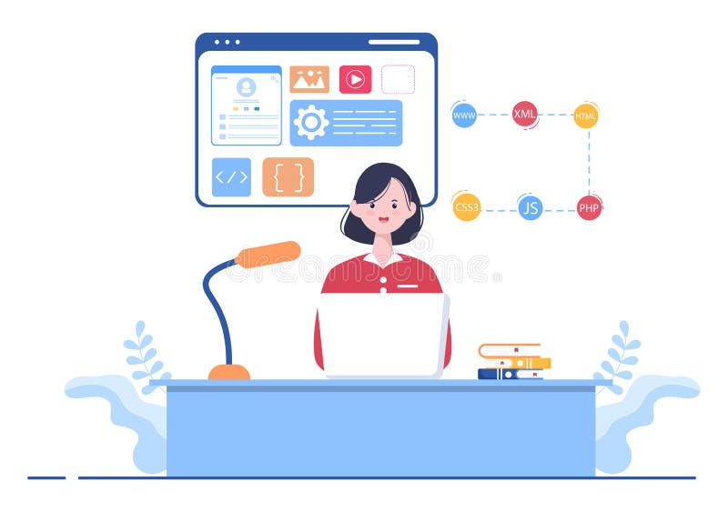 Software Development And Programming Code On Computer Vector Illustration For Technology