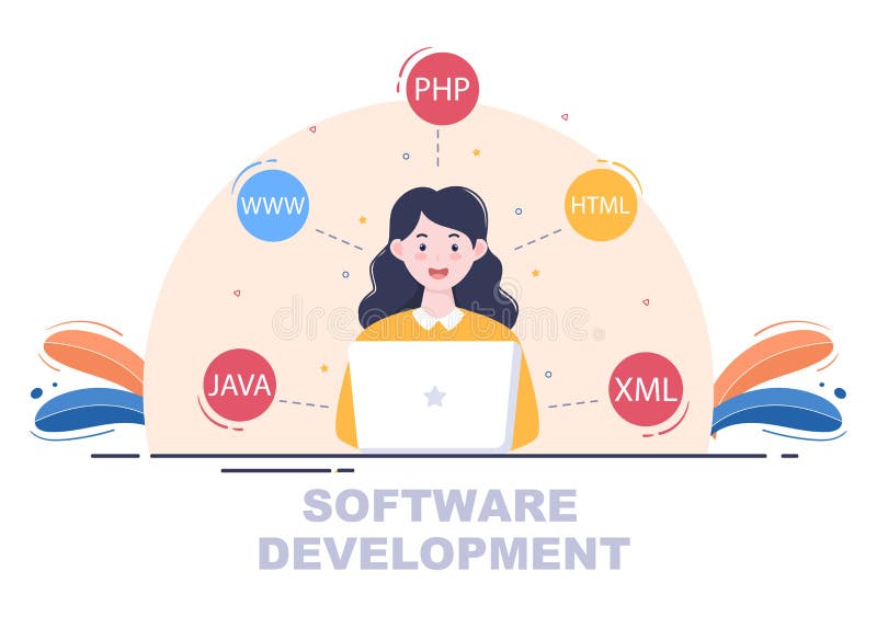 Software Development and Programming Code on Computer Vector ...