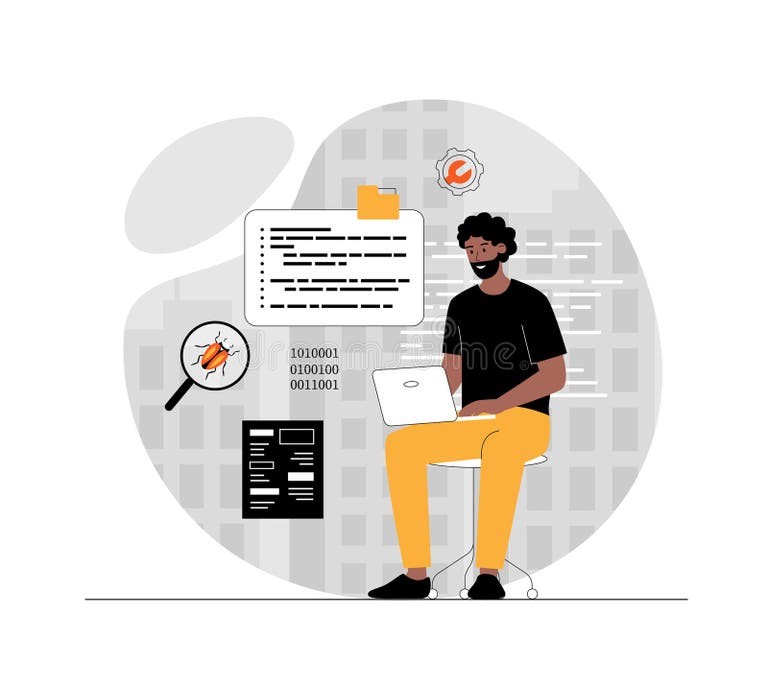 Software Development, Programming, Coding. Developer Works on Laptop ...