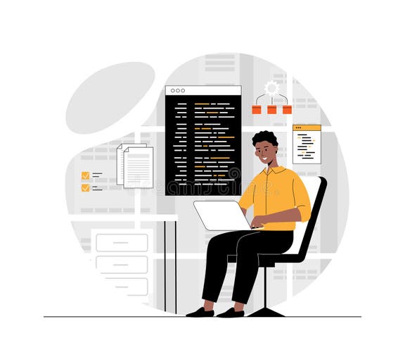 Software Development, Programming, Coding. Man Create Software, Write ... Software Development, Programming, Coding. Man Create Software, Write ...
