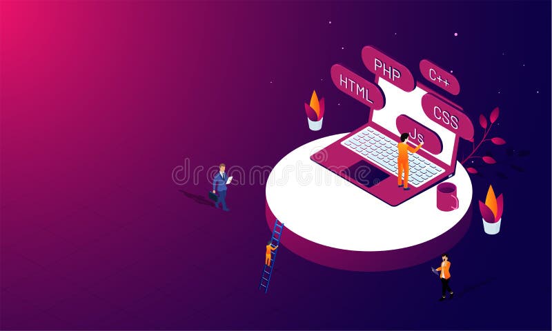Software Development Programming Concept, Isometric Illustration Stock Illustration ...