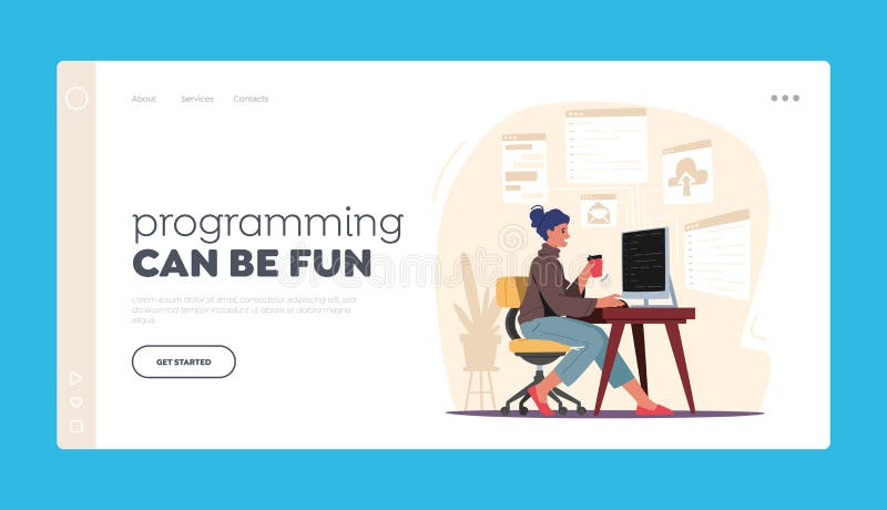 Software Development, Programming Landing Page Template. Woman Programmer Make Site or Web ...