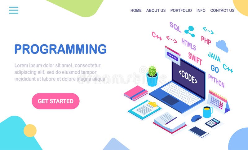 Software Development, Programming Language, Coding. 3d Isometric Laptop ...