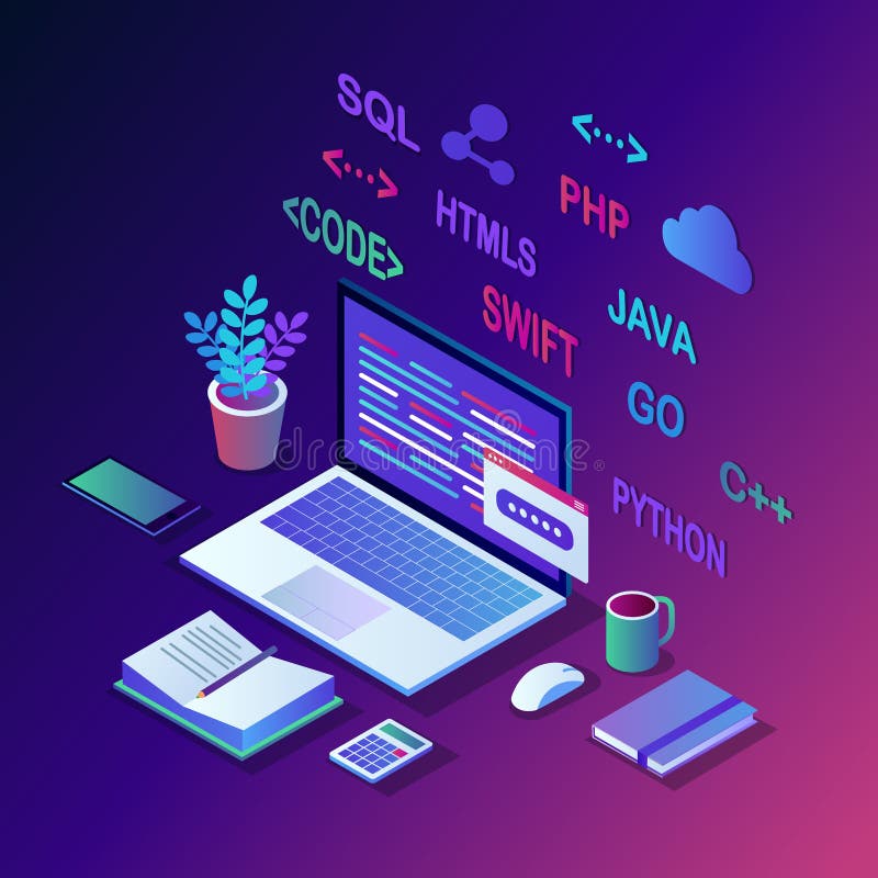 Software Development, Programming Language, Coding. 3d Isometric Laptop ... Software Development, Programming Language, Coding. 3d Isometric Laptop ...