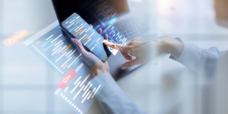 Software Development and Programming Languages Displayed on a Virtual Coding Interface Stock ...