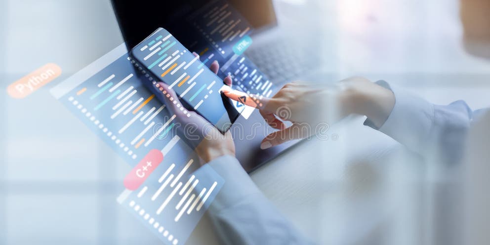 Software Development and Programming Languages Displayed on a Virtual ...