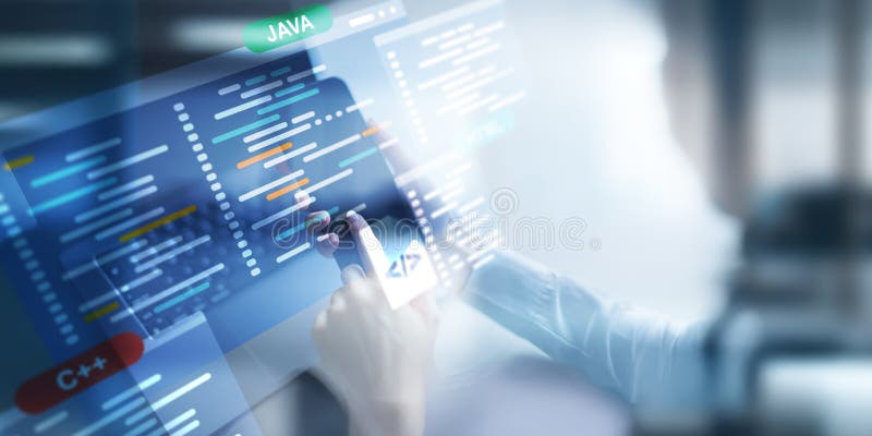 Software Development and Programming Languages Displayed on a Virtual Coding Interface Stock ...