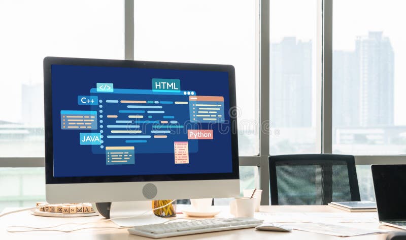 Software Development or Programming Work with Coding Screen Brisk Stock Photo - Image of ...