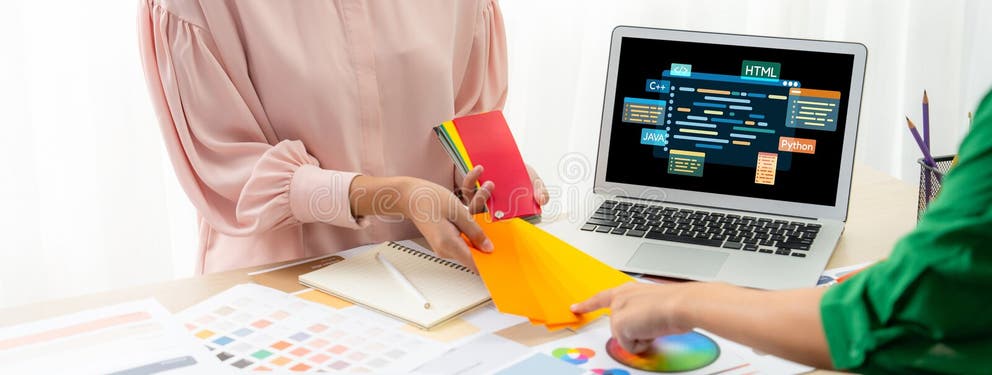 Software Development or Programming Work with Coding Screen Brisk Stock Image - Image of data ...