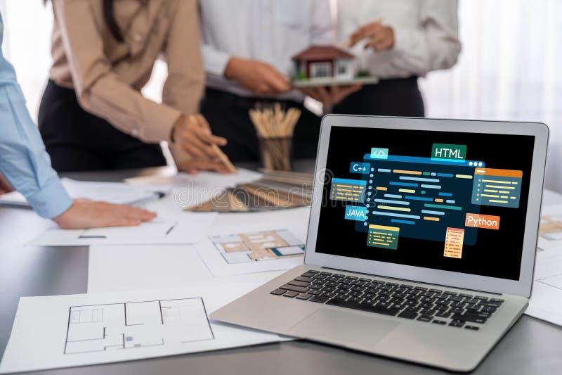 Software Development or Programming Work with Coding Screen Brisk Stock Photo - Image of design ...