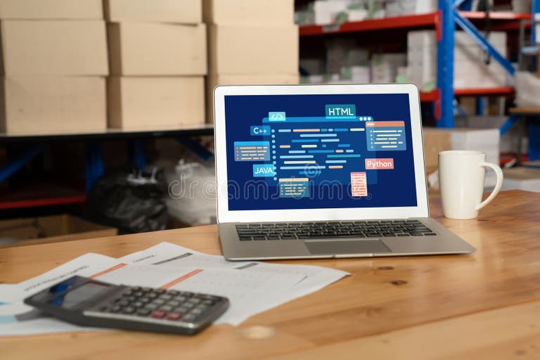 Software Development or Programming Work with Coding Screen Brisk Stock Image - Image of ...