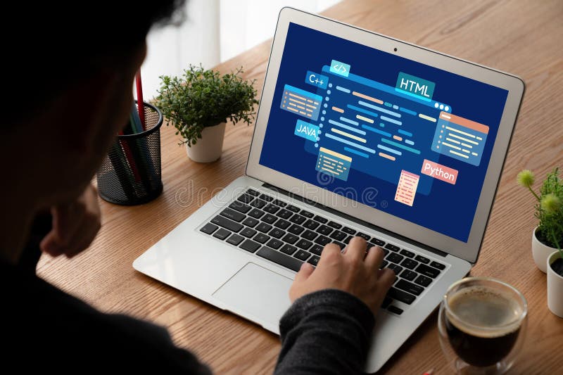 Software Development or Programming Work with Coding Screen Brisk Stock Image - Image of digital ...