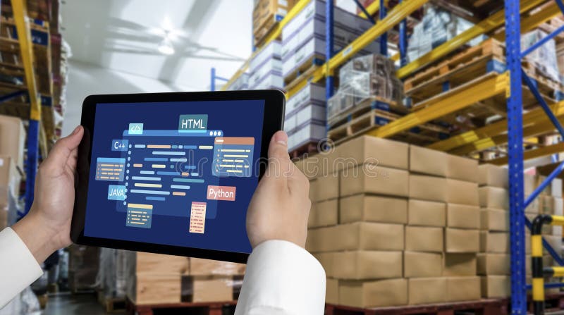 Software Development or Programming Work with Coding Screen Brisk Stock Image - Image of digital ...