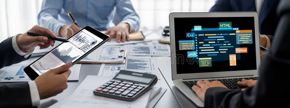 Software Development or Programming Work with Coding Screen Brisk Stock Photo - Image of ...