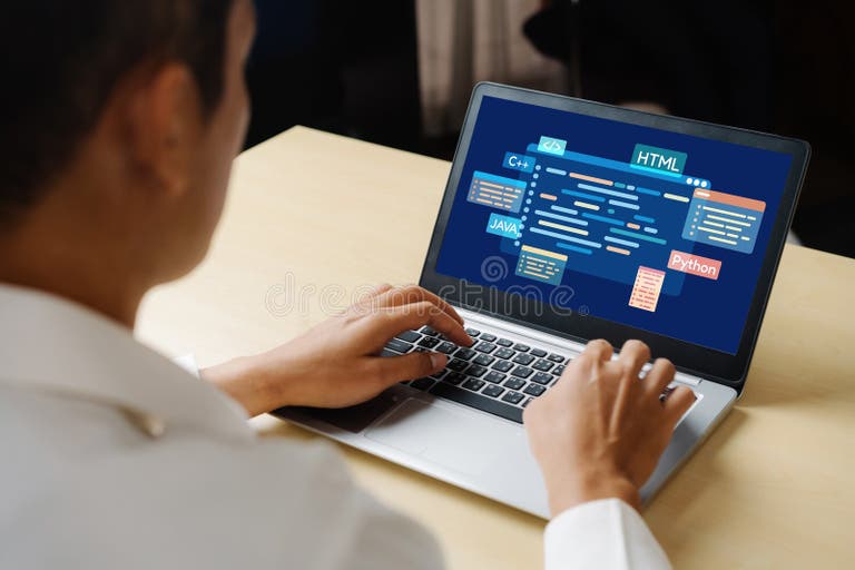 Software Development or Programming Work with Coding Screen Brisk Stock Image - Image of coding ...