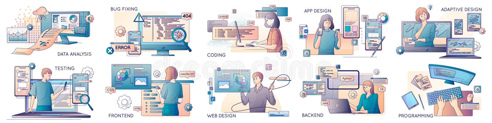 Software Development Vertical Compositions Stock Vector - Illustration ...