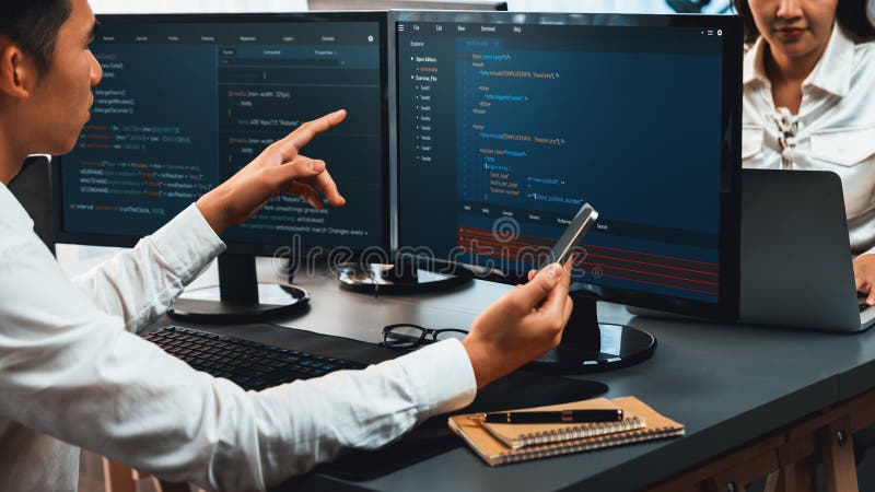 Programmer and Software Engineer Working in Tech Develop Company. Trailblazing Stock Image ...