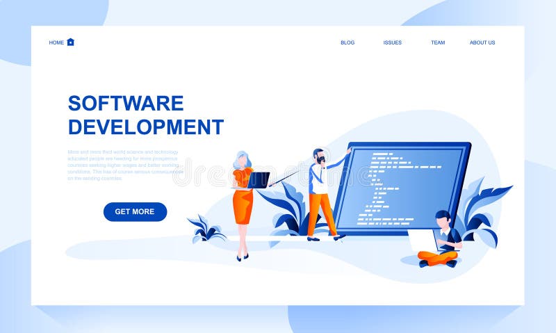 Software Development Vector Landing Page Template With Header Application Coding Programming
