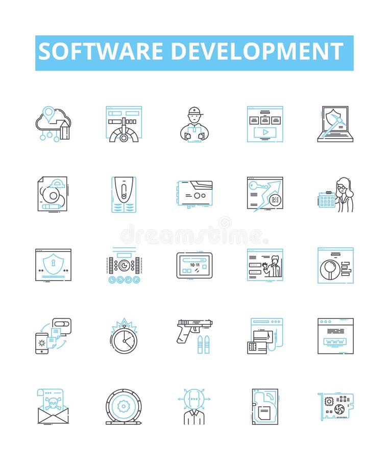 Programming Coding Linear Icons Set Syntax Algorithms Debugging Variables Loops Functions