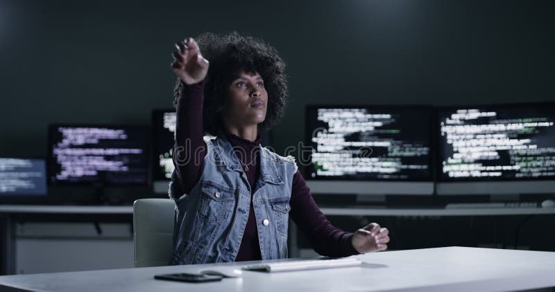 Software Development Virtual Screen And Woman Coding Machine Learning Ai Cloud Computing