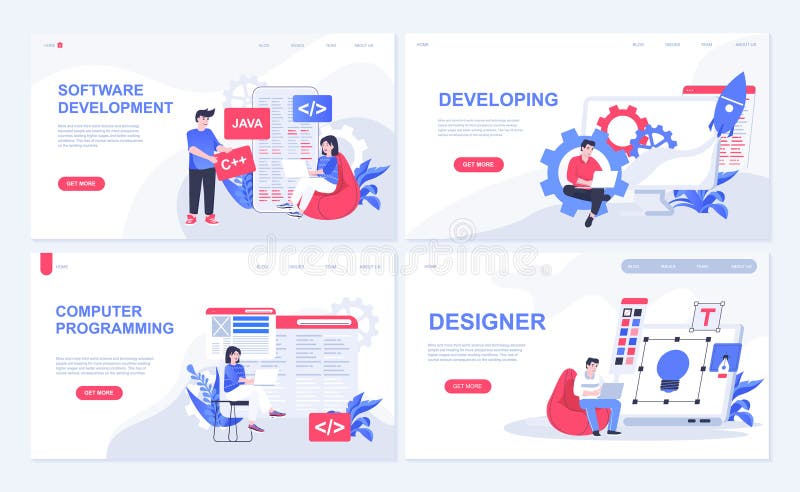 Software Development Web Concept For Landing Page In Flat Design Computer Programming Program