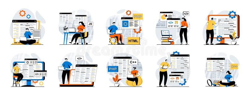 Software Development Concept with People Scene in Flat Design Stock ...