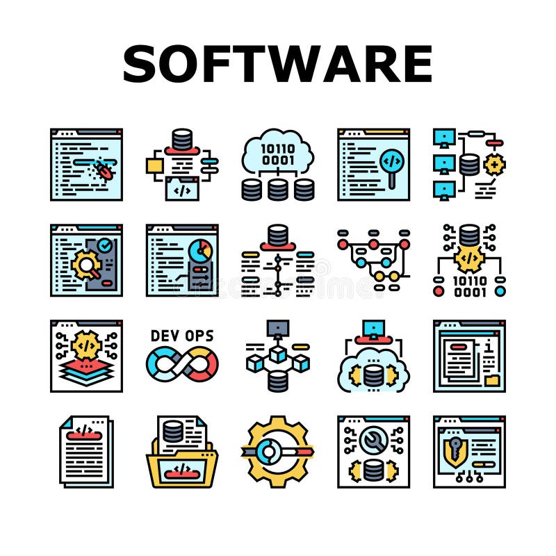 Software Engineer Computer Code Icons Set Vector Stock Vector Illustration Of Vector Coding