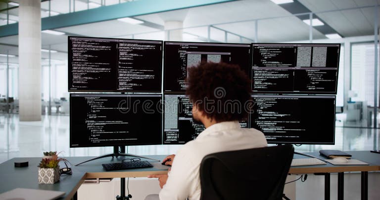Software Engineer Debugging Code at Desk Stock Image - Image of ...