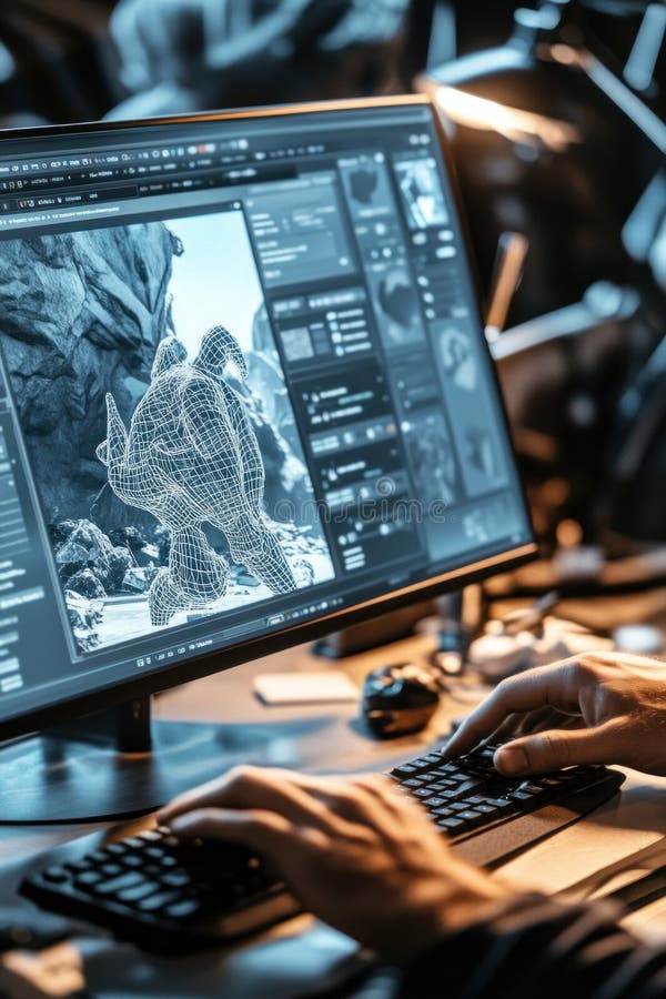 Software Engineer Developing 3d Animation of a Fantasy Game Character Stock Image - Image of ...