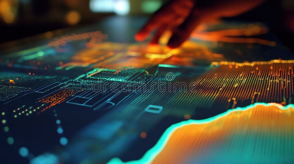Software Engineer Interacting with Futuristic Interactive Data Visualization Interface Stock ...