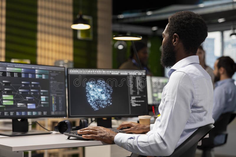 Software Engineer Leverages AI Language Model Assistance while Coding Stock Image - Image of ...